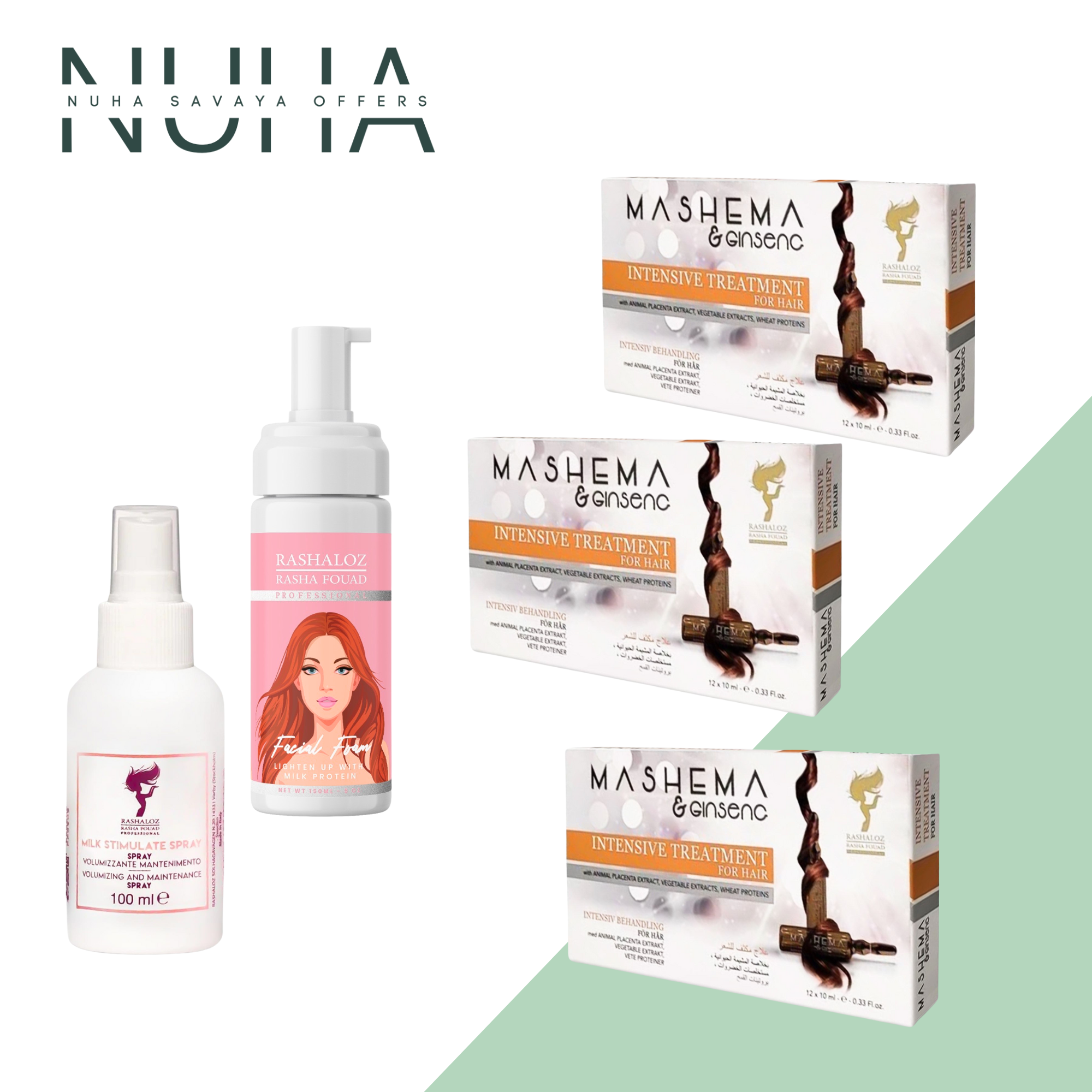 3 Mashema ampules + 1 Face foam + 1 Milk spray – Rashaloz USA